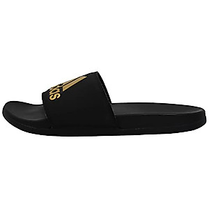 adidas Women's Adilette Comfort Slides, Core Black/Gold Metallic/Core Black, 6