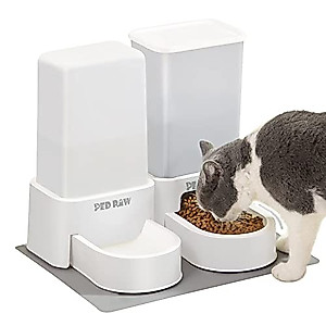 Automatic Food and Water Dispenser Set for Cat Dog, Gravity Auto Feeder Waterer Large Capacity 1 Gallon x 2 for Small Medium Large Pet with Mat