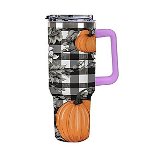 Pumpkins And Checkered 40 Oz Car Cup Stainless Steel Travel Mug Leak-Proof Insulated Tumbler with Handle Violet-style