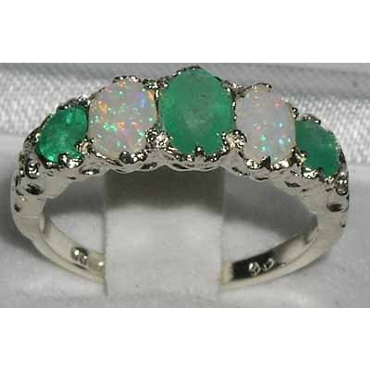 LetsBuyGold 925 Sterling Silver Natural Emerald and Opal Womens Promise Ring - Size 5.5