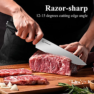 KEEMAKE Kitchen Knife Block Set - 7Pcs Kitchen Knives with Magnetic Knife Holder, High Carbon Stainless Steel Chef Knife Set with Block, Ultra Sharp Knives Set for Kitchen With Ergonomic Handle