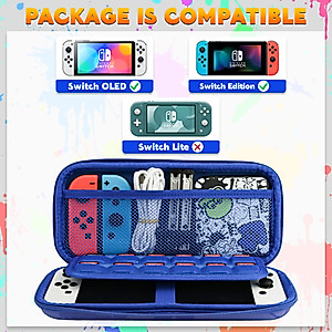 GLDRAM Carrying Case Bundle for Nintendo Switch and Switch OLED, Theme for Splatoon 3 Travel Case for Switch, Carrying Accessories Kit with Game Case, Thumb Grip Caps
