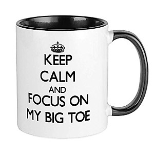 Keep Calm By Focusing On My Big Toe Mug Ceramic 11oz RINGER Coffee/Tea Cup Gift Stocking Stuffer