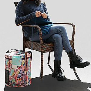 Yarn Bag with Customized Front Compartment for Knitting Accessories, Large Crochet Tote Yarn Organizer Yarn Bowl with Zipper Closure and Shoulder Strap for Crocheting(as Shown,Size:11.02x12.99inch)