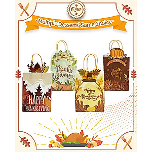 qiqee 24-Packs Thanksgiving Paper Gift Bags with Handles Bulk 8.26×6×3.15 Inch Pumpkin Gift Bags Multiple Uses (Small Size)