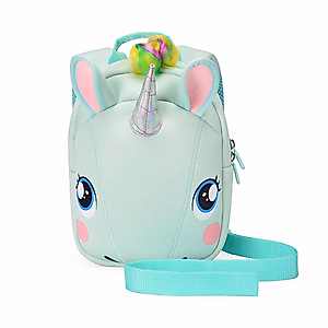 Unicorn Backpack with leash for Girls Kids Backpack Plush Unicorn Toy Bookbag (Green)