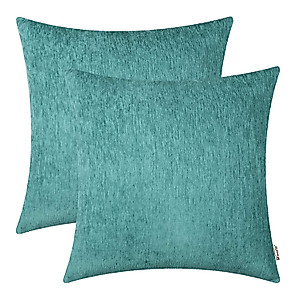BRAWARM Chenille Throw Pillow Covers 20x20 Inches - Teal Chenille Pillow Covers Pack of 2, Solid Dyed Soft Chenille Pillow Cases for Couch Sofa Bed Home Decoration