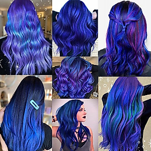 GPOVVIMX 12 PCS Blue Hair Extensions Clip in, Colored Party Highlights Extension for Kids Girls Synthetic Hairpiece Straight 22 inch