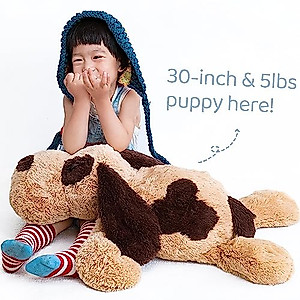 LELELONG Weighted Stuffed Animals for Anxiety 30'' 5lbs Weighted Dog Plush for Adults Kids 5 Pounds Brown