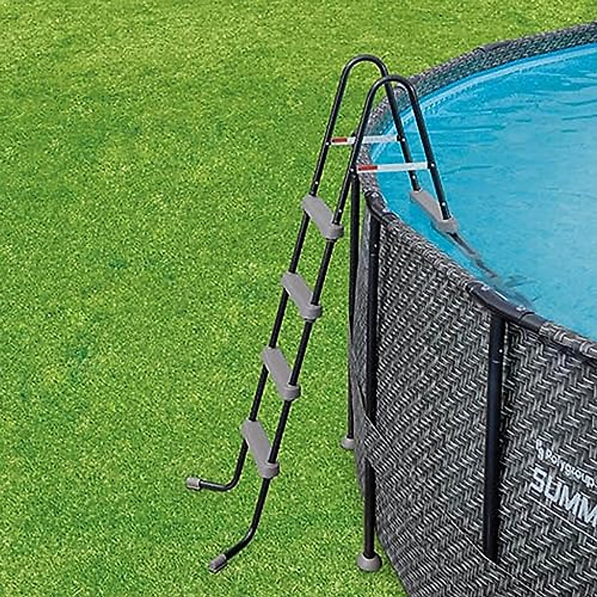 Funsicle 16' x 48" Oasis Designer Round Frame Outdoor Above Ground Swimming Pool Set with SkimmerPlus Filter Pump and Pool Cover, Dark Herringbone