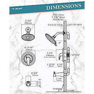 KUZOR 1PC Bathtub Shower Faucets Set, Brass With 304 Stainless Steels 5.5 inches 7 Setting Spray Shower Head, Efficient, Dense Water Flow, Anti-Scald - Bathroom/Shower Room - Matte Black