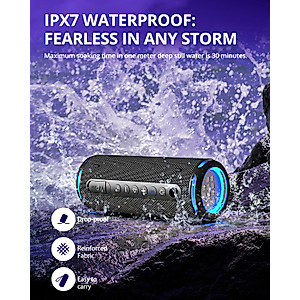 Tronsmart T7 Lite 24W Portable Bluetooth Speaker, Enhanced Bass, Rainbow Light Show, 24H Playtime, IPX7 Waterproof, Wireless Stereo Pairing, Bluetooth 5.3, for Home Outdoor Travel (Black)
