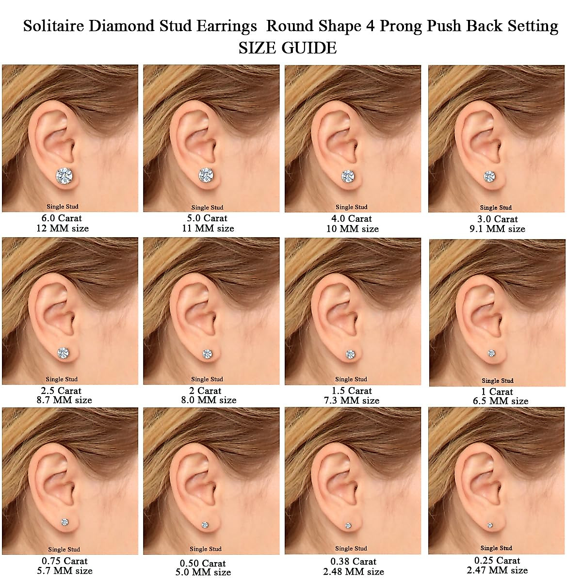 IGI Certified 3 Carat Round Shape Solitaire Lab Diamond Stud Earrings 4 Prong | F-G Color, VS1-VS2 Clarity | 14K Yellow Gold | Friendly Diamonds Earrings