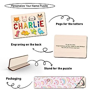 WNNNS Name Puzzles for Kids Personalized Custom Baby Easter Basket Stuffers 1st Birthday Baby Gifts for Boys Girls Wooden Puzzle Toys for Toddler 1-3 Montessori Learning Toys with Gift Wrapping
