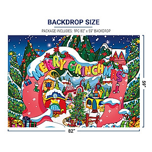 Allenjoy 82" x 59" Merry Grinchmas Christmas Backdrop for Kids Xmas Winter Let it Snow Happy New Year Holiday First Birthday Baby Shower Party Supplies Decoration Banner Photo Booth Props Background