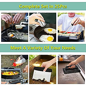 HaSteeL 25Pcs Griddle Accessories Kit, Stainless Steel Teppanyak Tools Set with Metal Spatulas, Melting Domes, Burger Press, Great for Flat Top Cooking Camping Outdoor BBQ, Heavy Duty & Easy to Clean