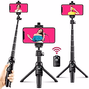 PhotoMate 48 Inch Selfie Stick Tripod with Remote for iPhone 14, 13, 12, 11, Max, Pro, Android - Mini Portable Cell Phone Stand