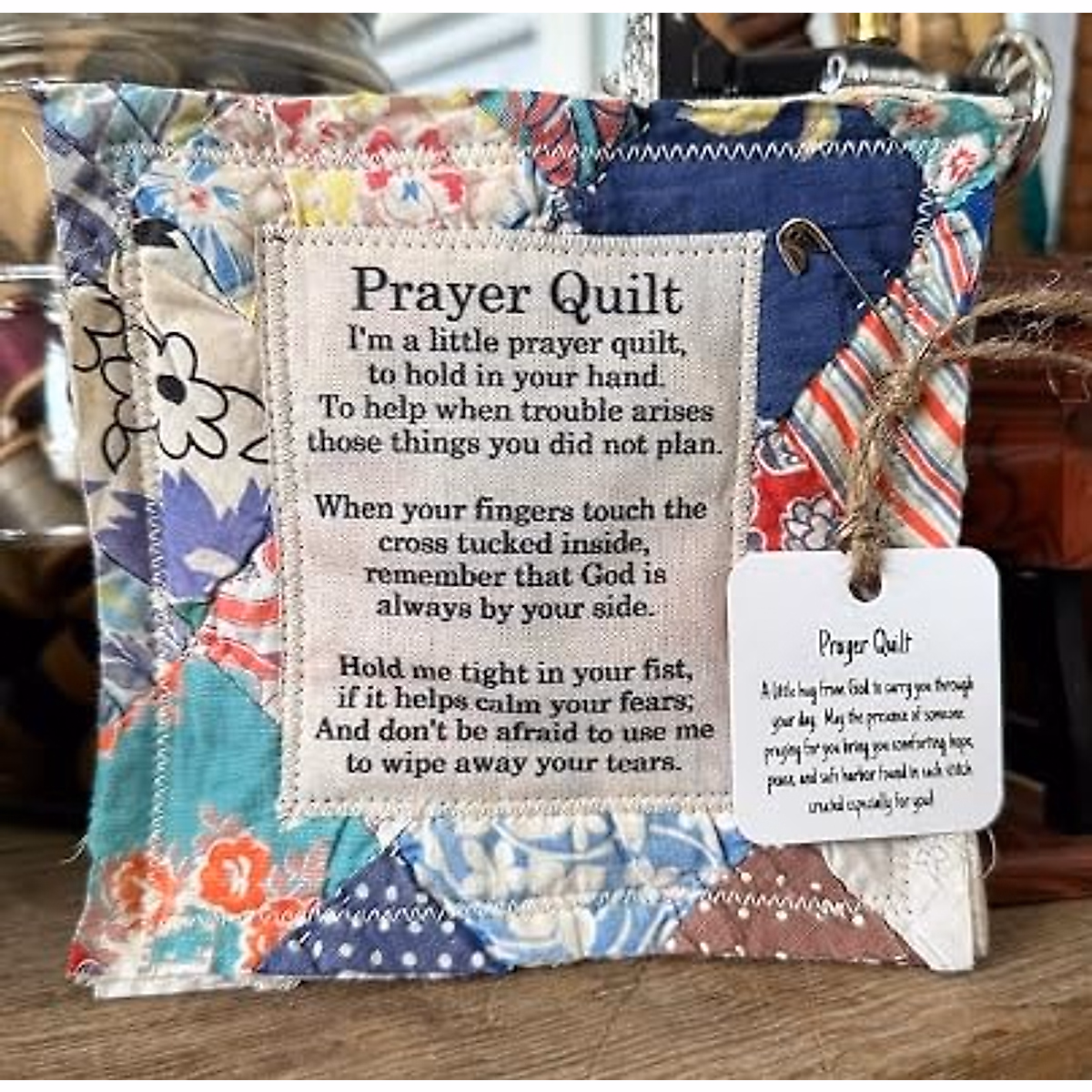 Colorful Handmade Prayer Quilt with Cross and Symbolic Poems - Perfect for You, Your Friends and Family.