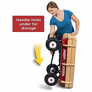 Radio Flyer Full Size All Terrain Classic Steel Pull Along Wagon with Foldable Handle and Wooden Stake Sides for Kids and Cargo, Red