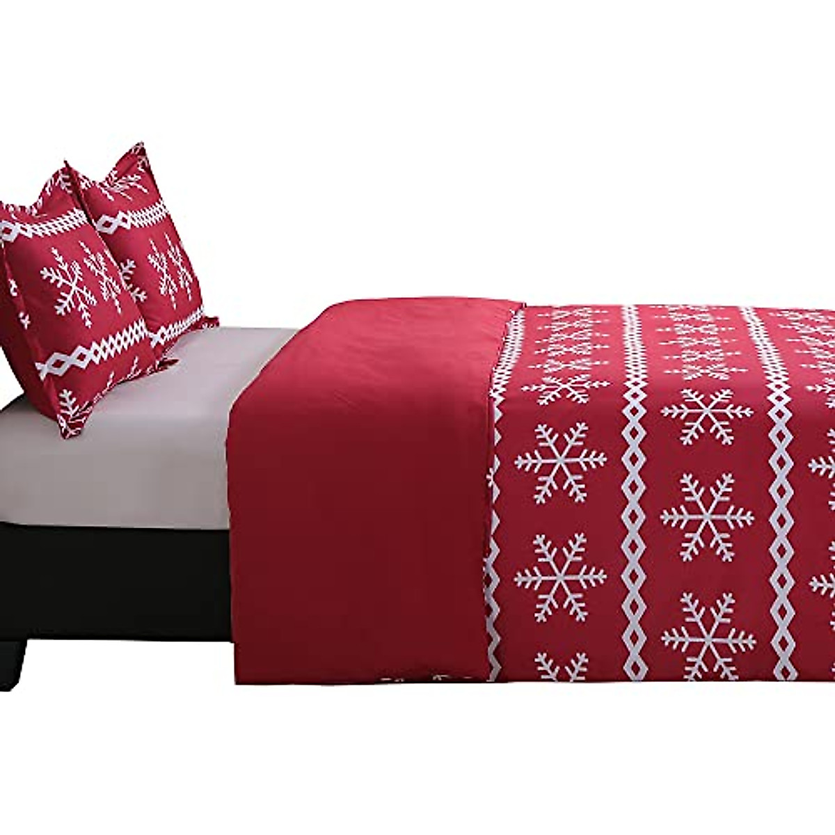 Dykoos Christmas Soft Brushed Microfiber Duvet Cover Set, Holiday Themed Snowflakes, Red and White, Queen Size with Zipper Closure, 1 Duvet Cover and 2 Pillow Shams