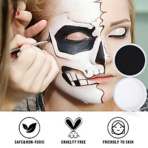 BOBISUKA Halloween Cosplay SFX Makeup Black + White Face Body Paint Special Effects Makeup Kit Dress Up Non Toxic Face Painting Kits for Adult Full Coverage Face paint Fx Make Up