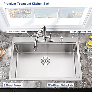 25 Inch Drop In Kitchen Sink Workstation-Hovheir 25x20x10 Stainless Steel Topmount Kitchen Sink 16 Gauge Single Bowl Kitchen Sink Handmade 10 Inch Deep Kitchen Sink with Cutting Board