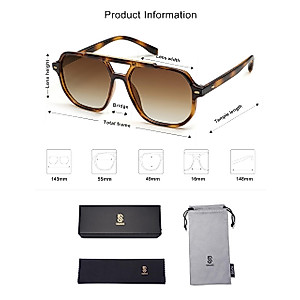 SOJOS Retro Trendy Aviator Polarized Sunglasses Men Women Vintage 70s Square Stylish Frame Sun Glasses SJ2283 Tortoise Brown Grading Lens