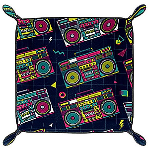 Lyetny Retro Pop Eighties Boombox Radio Organizer Tray Storage Box Bedside Caddy Desktop Tray Change Key Wallet Coin Box Tray Storage Valet,20.5x20.5cm