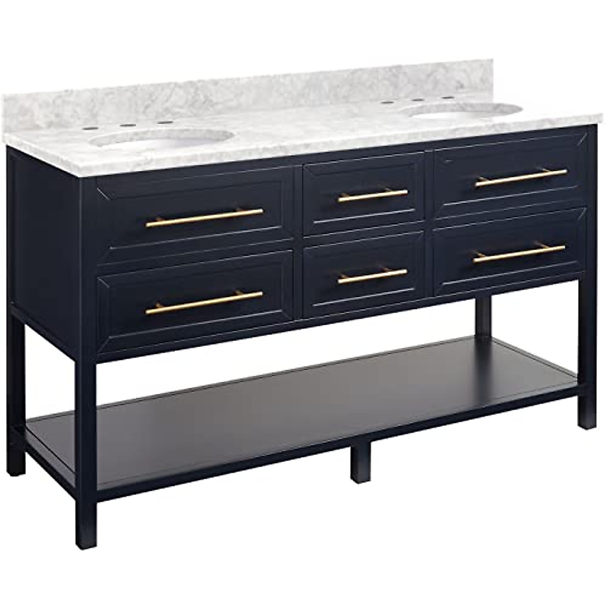 Signature Hardware 953331-60-UM-8 Robertson 60" Free Standing Double Vanity Cabinet Set with Wood Cabinet, Vanity Top and Oval Undermount Sinks - 8" Faucet Holes