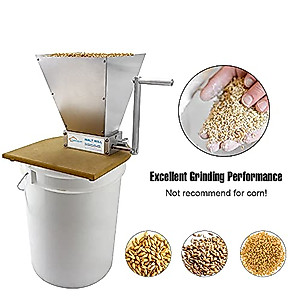 FERRODAY Malted Grain Mill Malt 2 Roller Stainless Steel Malt Crusher Heavy Duty Malt Mill Homebrew Grain Crusher Adjustable Barley Grinder Low Speed Drill Available Manual Malt Mill Malted Grain Mill
