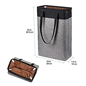 i BKGOO Laundry Basket with Handles Black&Grey-Slim Laundry Bin Collapsible Dirty Clothes Basket Narrow Laundry Bag Foldable Dirty Hamper for Camping, Dorms, Apartments