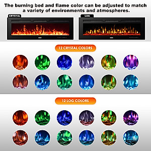 ROCSUMOO 50" Recessed and Wall Mounted Electric Fireplace, Low Noise, Remote Control with Timer,Touch Screen,Adjustable Flame Color and Speed, 750-1500W