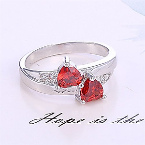 Personalized Mother Daughter Rings with 2 Heart Simulated Birthstones Custom Women Promise Rings for Her (8)