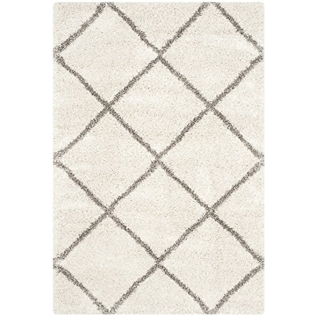 SAFAVIEH Hudson Shag Collection 5'1" x 7'6" Ivory/Grey SGH281A Modern Diamond Trellis Non-Shedding Living Room Bedroom Dining Room Entryway Plush 2-inch Thick Area Rug