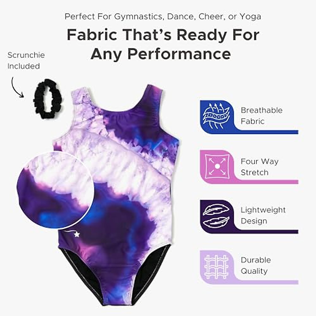 Destira Gymnastics Leotards for Girls, Glamethyst, Super Soft Leotards for Women and Girls with Matching Scrunchie, Gymnastics, Dance, Cheer, Yoga, and More, Child Large (10)