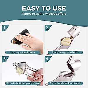 KITEXPERT Garlic Press, Premium Garlic Mincer with Ergonomic Grip Handle, Professional Garlic Presser Crusher and Peeler Set, Sturdy Ginger Press for Nuts & Seeds, Easy to Clean and Dishwasher Safe