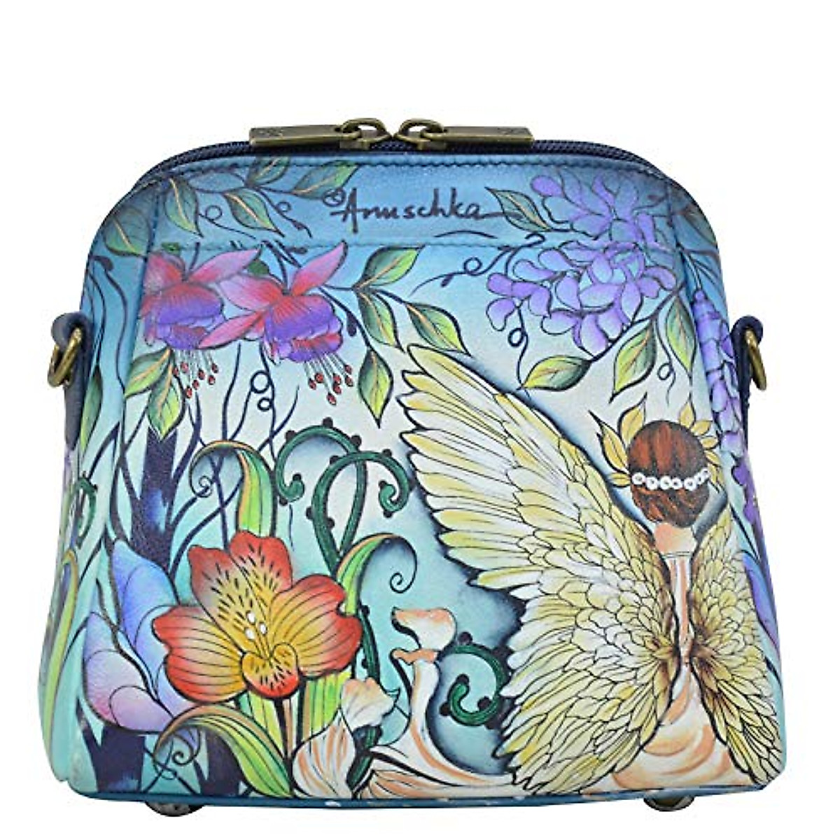 Anuschka Women’s Genuine Leather Zip Around Travel Organizer - Hand Painted Exterior - Enchanted Garden