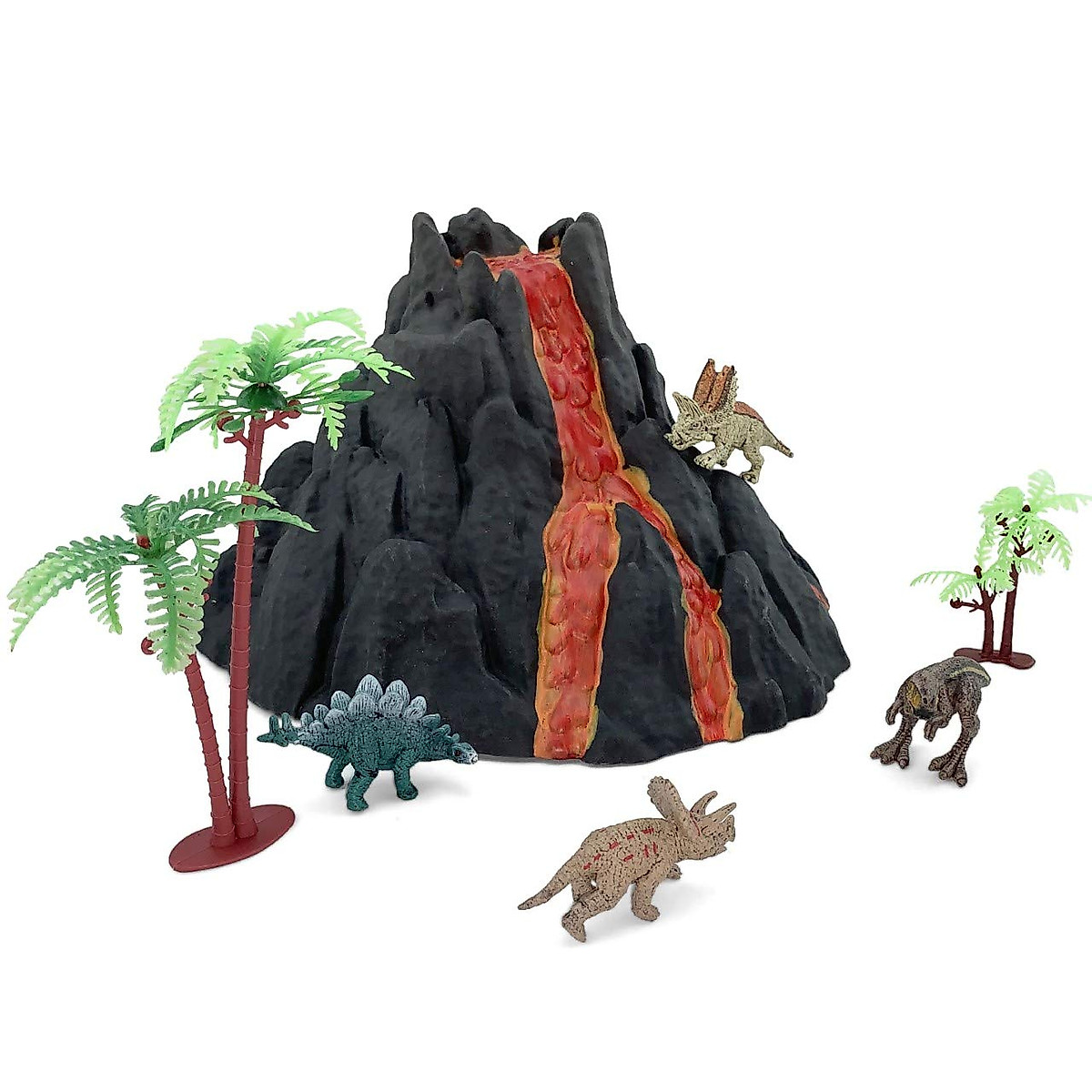 Enjoyin Volcano Dinosaur Playset Including 4 Dinosaurs and 2 Trees Volcano Dinosaur Toys for Kids
