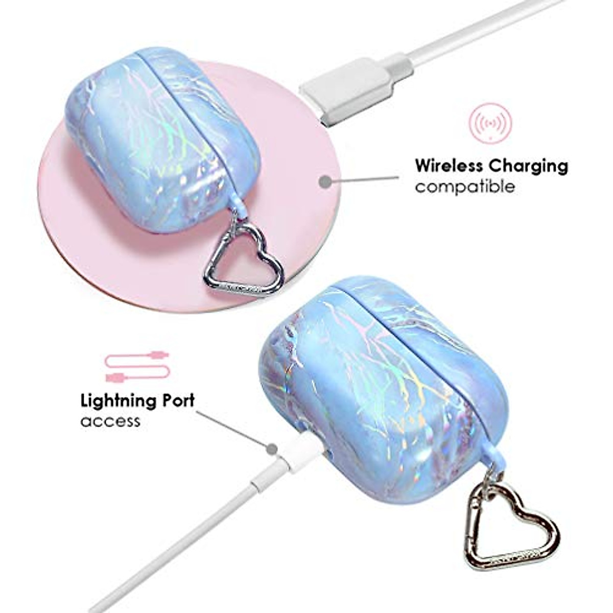 Velvet Caviar Marble AirPods Pro Case Cute Cover for Women, Girls with Keychain - Cool Protective Hard Cases Compatible with Apple Airpod Pro (Holographic Pink Blue)
