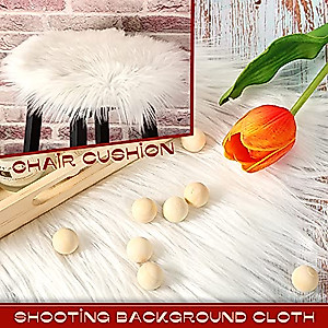 Tatuo 22 Pcs Faux Fur Fabric Squares and Wooden Balls Gnome Beards Crafting Set Include 2 Pcs Fur Fabric Patches 10 x 10 Inch 20 Pcs Wood Balls for Christmas Crafting Sewing Supplies(White)