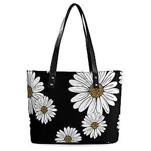 Womens Handbag Daisy Flowers Leather Tote Bag Top Handle Satchel Bags For Lady