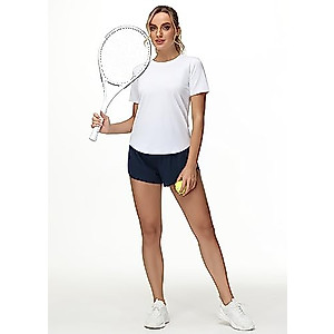 THE GYM PEOPLE Women's Workout Short Sleeve Breathable T-Shirts Athletic Yoga Tee Tops White