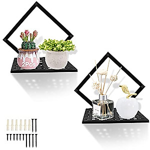 2Pcs Metal Wall Mounted Floating Shelves, Modern Wall Decor Folding Display Shelf for Books Photos Potted Plants Storage, Small Hanging Shelf Organizer for Home Living Room Kitchen Bedroom Bathroom