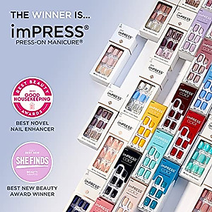 KISS imPRESS No Glue Mani Press On Nails, Color, 'Try Gray', Gray, Short Size, Squoval Shape, Includes 30 Nails, Prep Pad, Instructions Sheet, 1 Manicure Stick, 1 Mini File