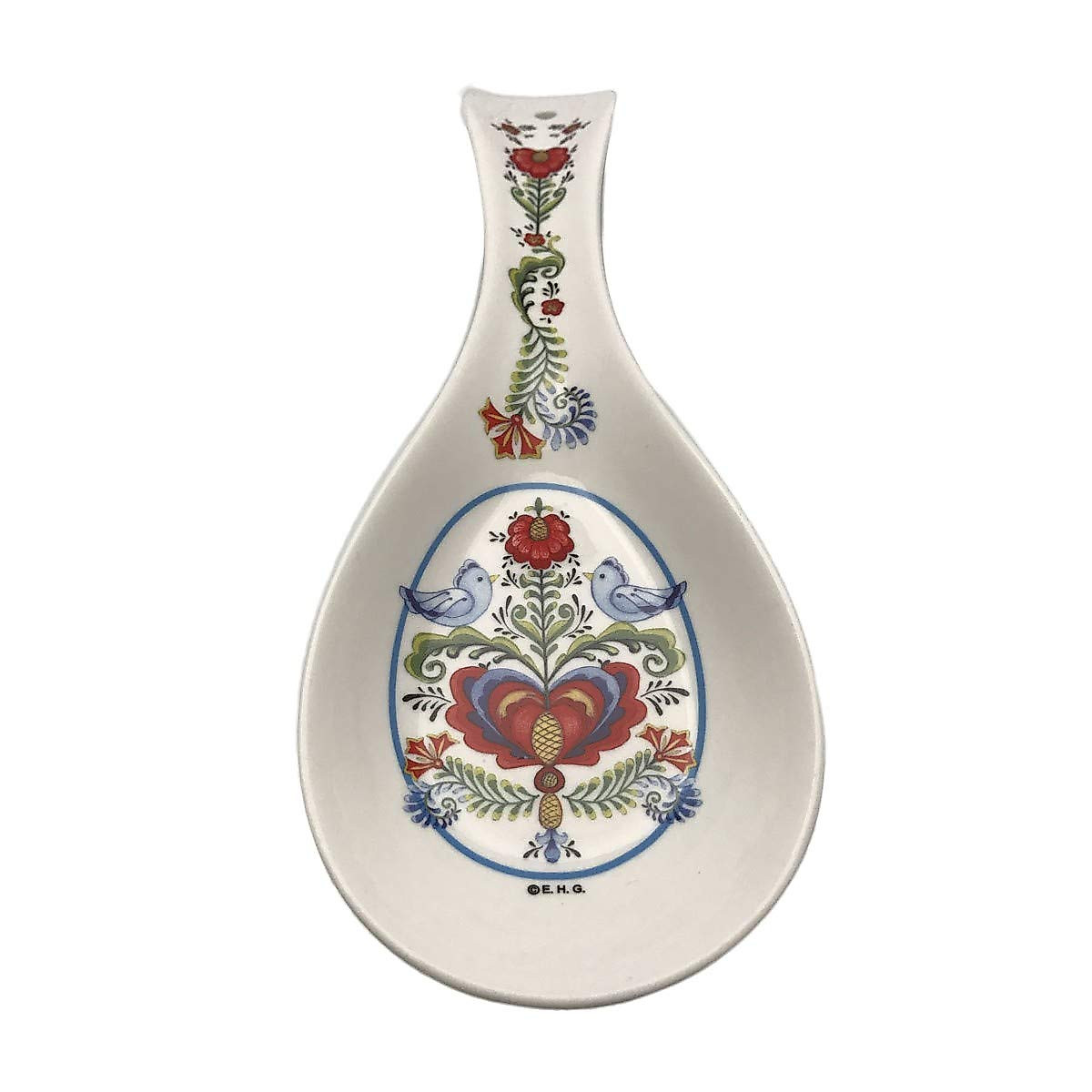 Decorative Ceramic Kitchen 10" Spoon Rest Rosemaling Lovebirds | ScandinavianGiftOutlet