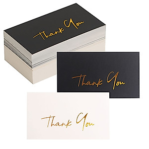 Gold Mini Thank You Cards Small Business - 100 PK - Flat Card No Fold, 2 x 3.5 Inches Thank You for Your Order Cards Thank You for Your Support Cards for Wedding Black and Off White Color
