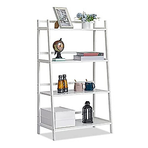 MoNiBloom Ladder Shelf for Plant Flower Book, Bamboo 4-Tier Trapezoid Storage Shelf Organizer for Living Room Patio Kitchen Bathroom Home Office, White