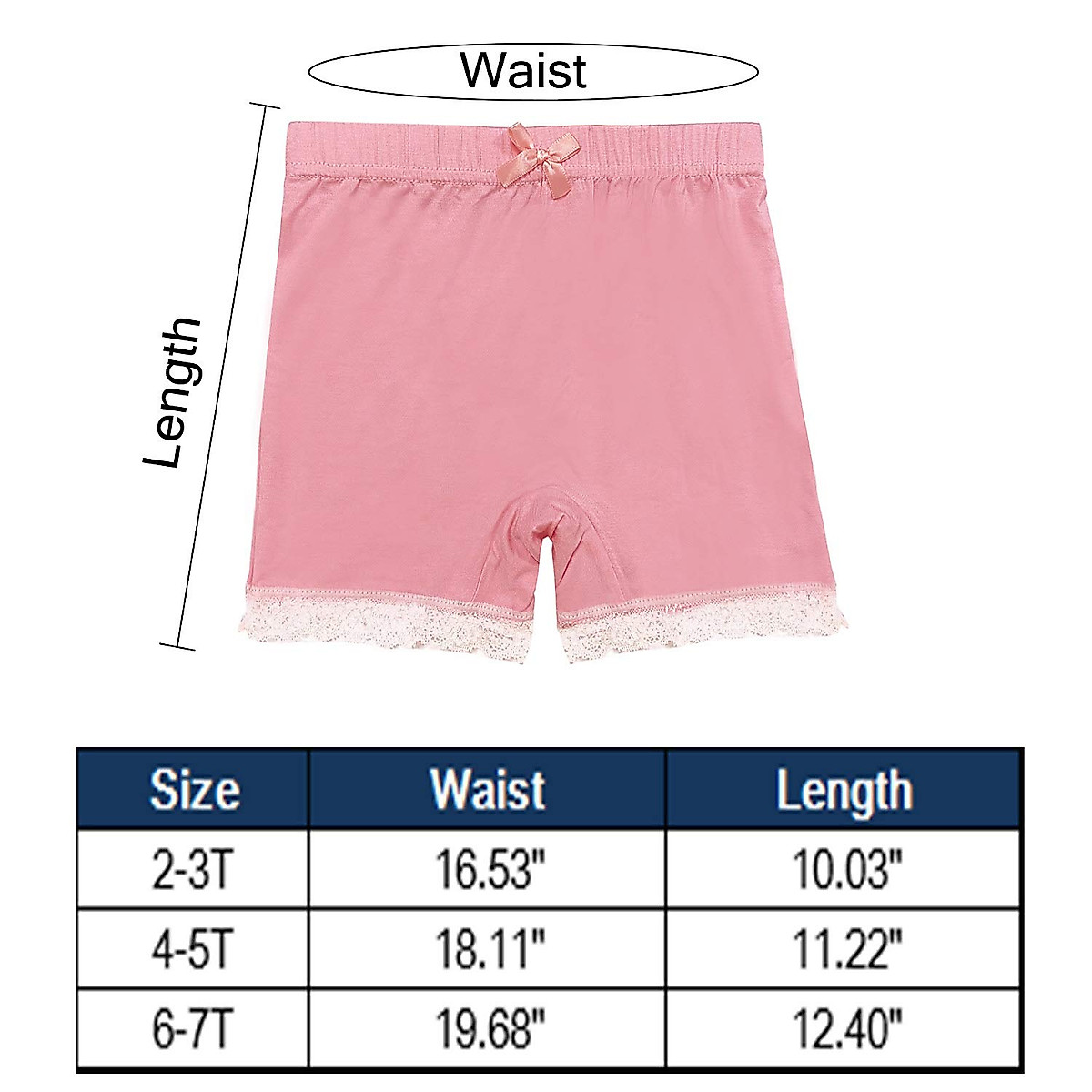 Girls Lace Shorts Under Dress Dance Bike Shorts for Playground Gym Sports (White, Pink, Grey, Black, 2T-3T)