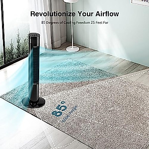 R.W.FLAME Tower Fan, Oscillation fan with Remote Control, Standing fan for office, 3 Wind Modes,Time Settings, Portable Bladeless Floor Fans for Home with Children/Pets/Elders(35", Black)