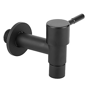 TOPINCN Single Cold Sink Faucets, G1/2in Male Thread Bathroom Stainless Steel Black Quick Single Cold Faucet Mop Pool Water Tap(Black Short mop Pool Faucet)
